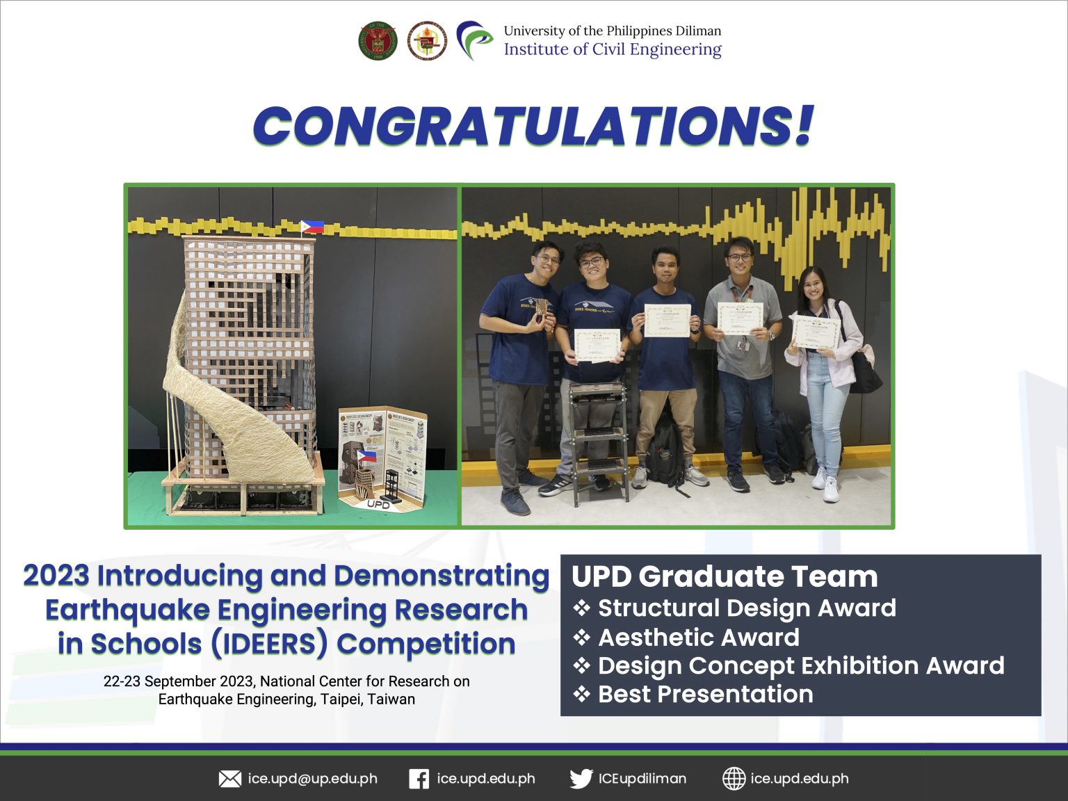 UPD Postgraduate team receives awards in IDEERS 2023 competition – UP Institute of Civil Engineering